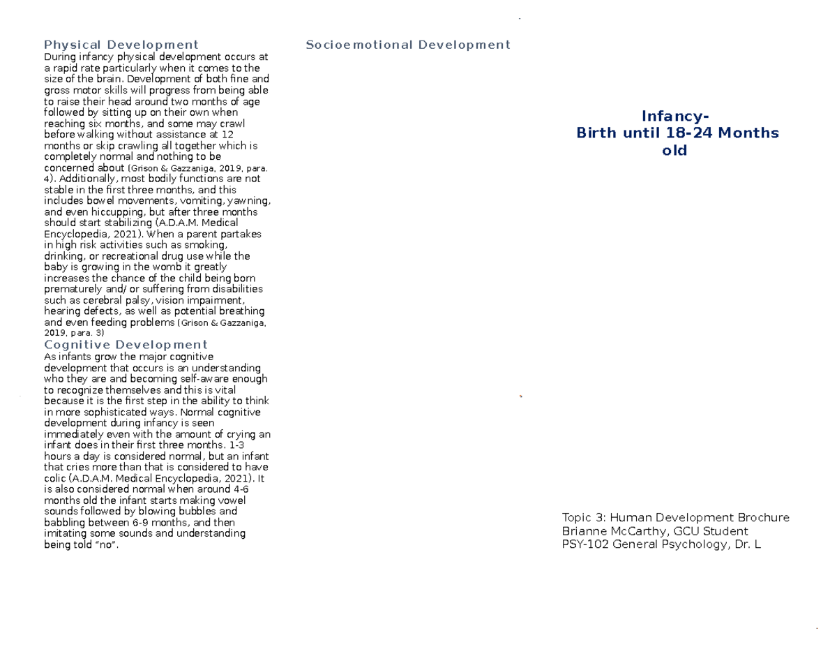 Topic 3 Developmental Brochure Example - Physical Development During ...