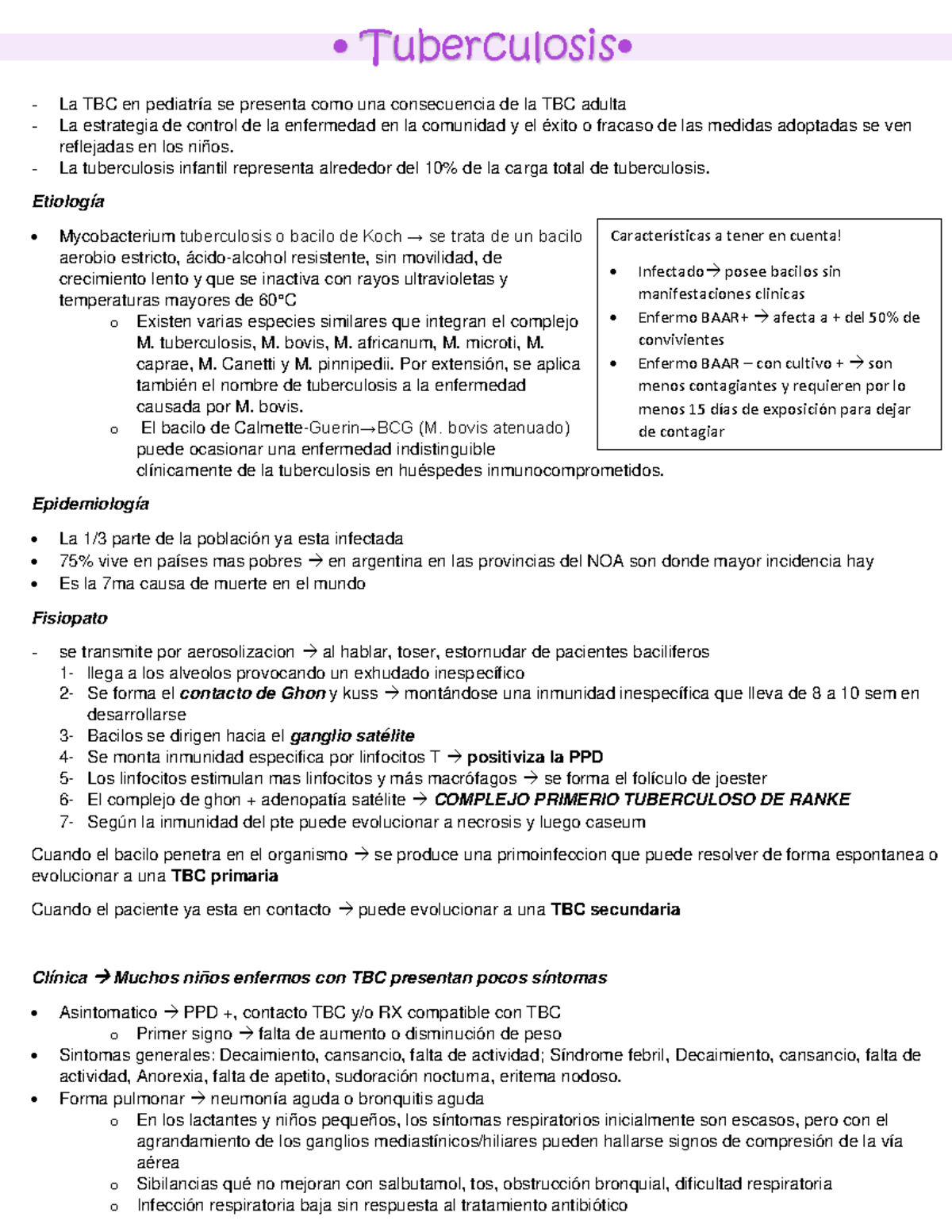20 - TBC - Resumen Pediatría - La TBC en pediatría se presenta como una ...