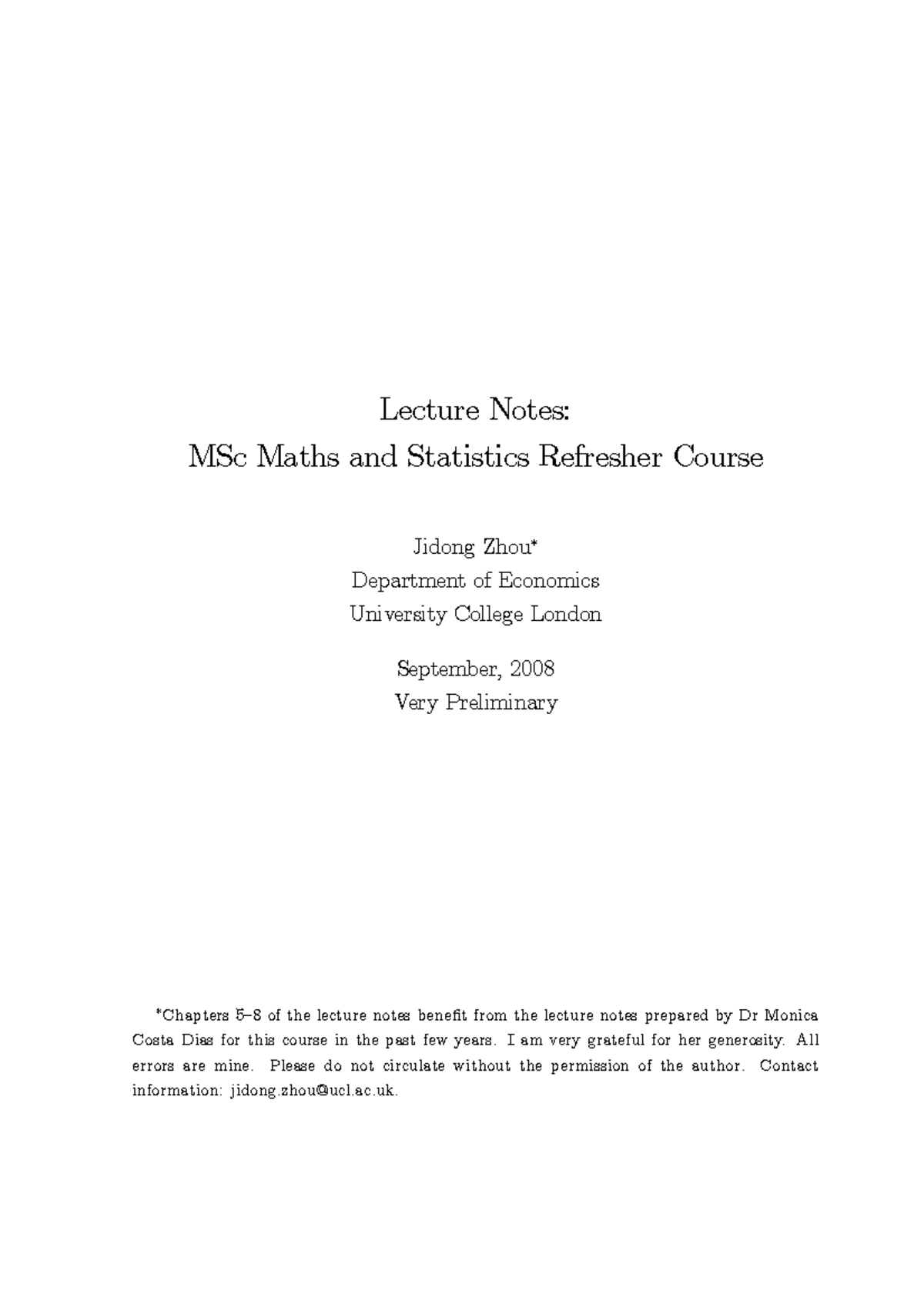 Lecture notes, lecture All - Lecture Notes: MSc Maths and Statistics ...
