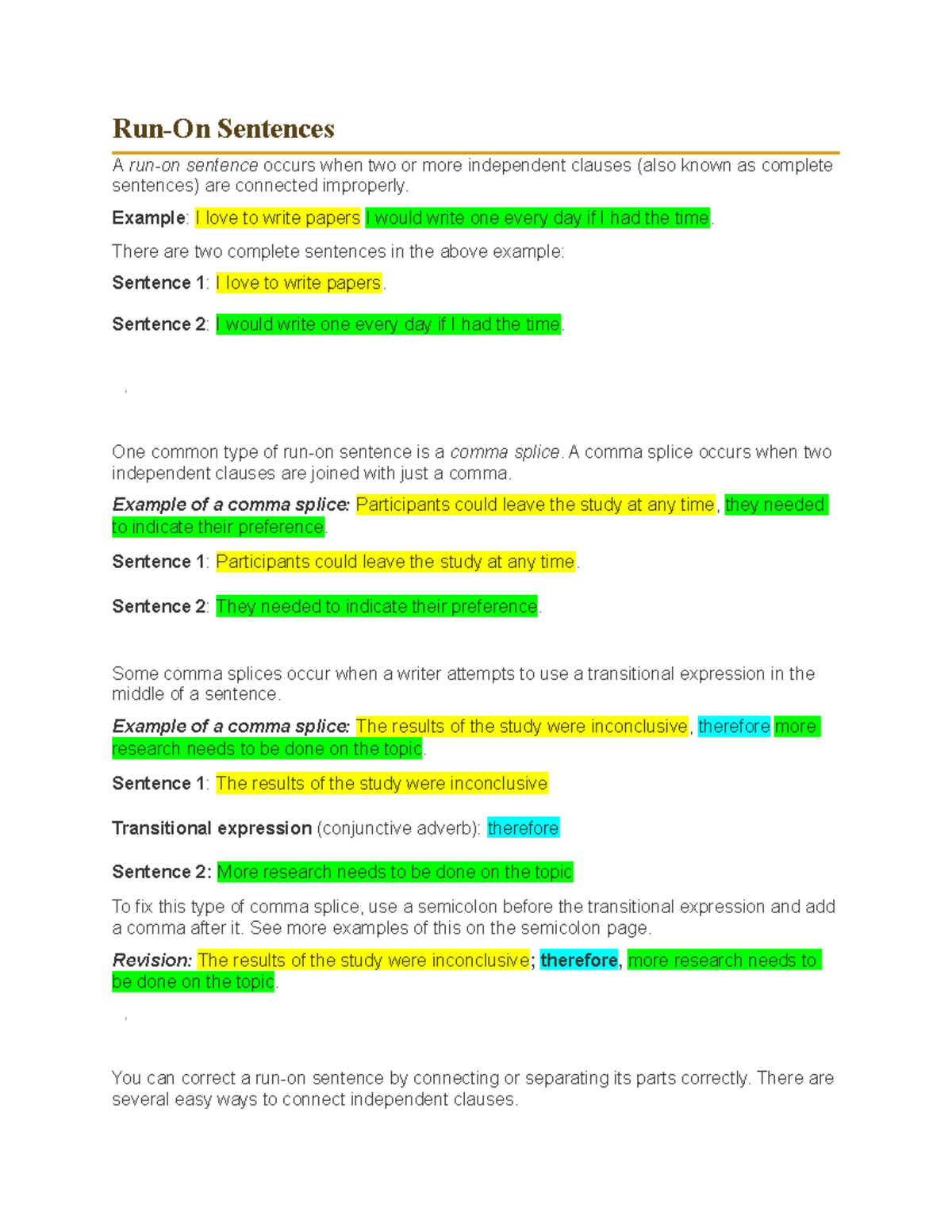 Grammar Run-on Sentences - Run-On Sentences A run-on sentence occurs ...
