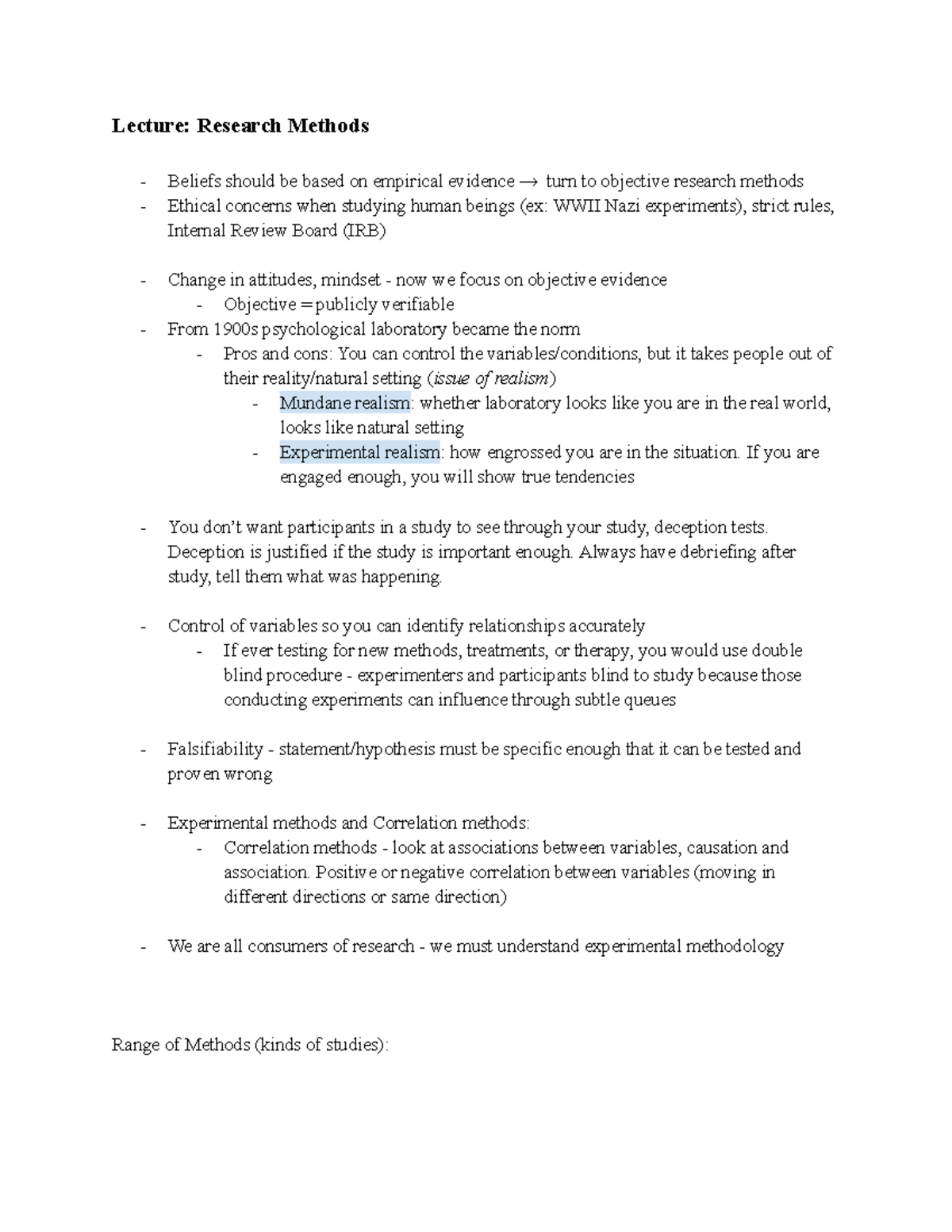 Lecture Research Methods Lecture Research Methods Beliefs Should Be Based On Empirical