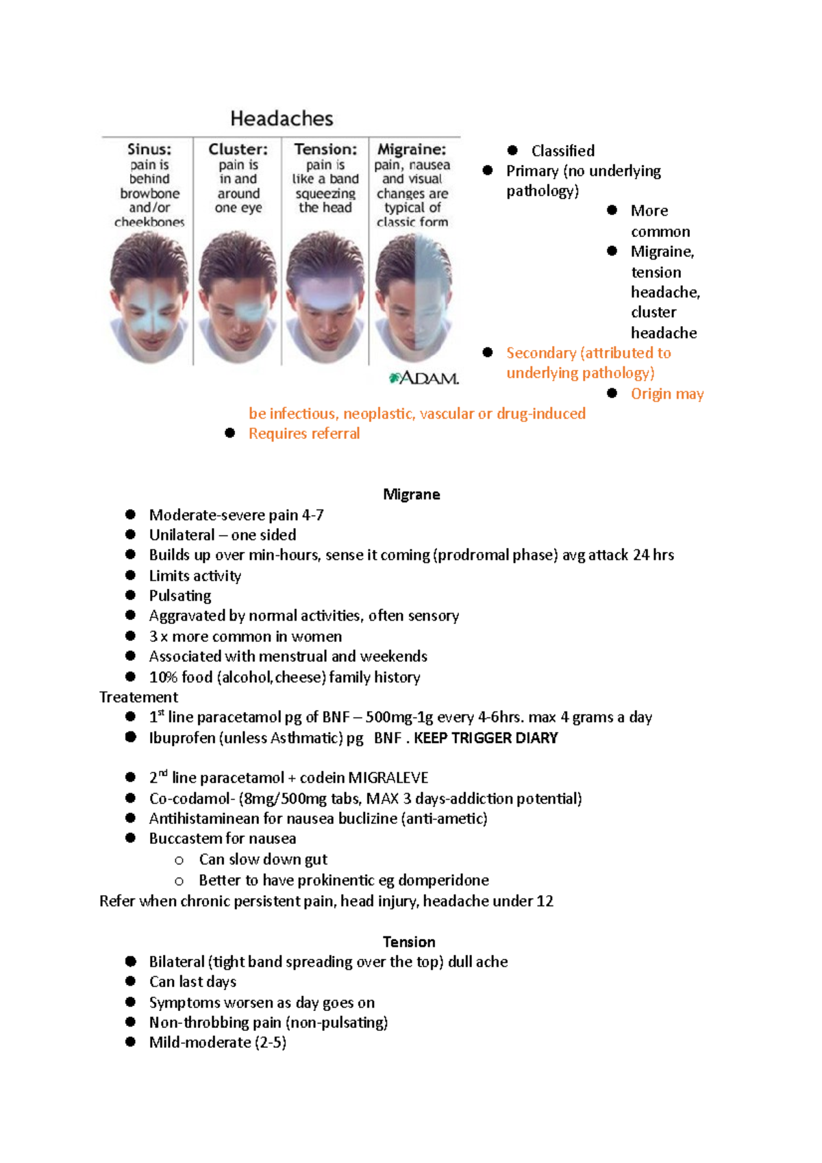 Headache - Classified Primary (no underlying pathology) More common ...