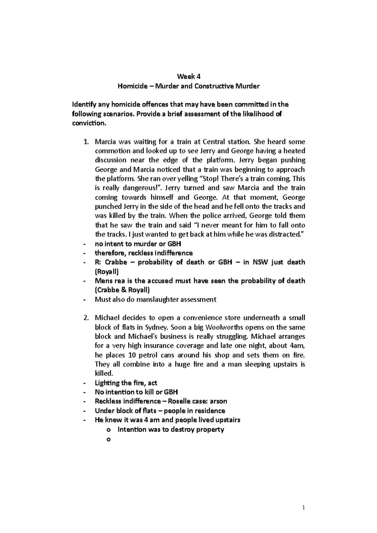 CRIM2021 - Week 4 - Murder and Constructive Murder Tutorial Activity ...