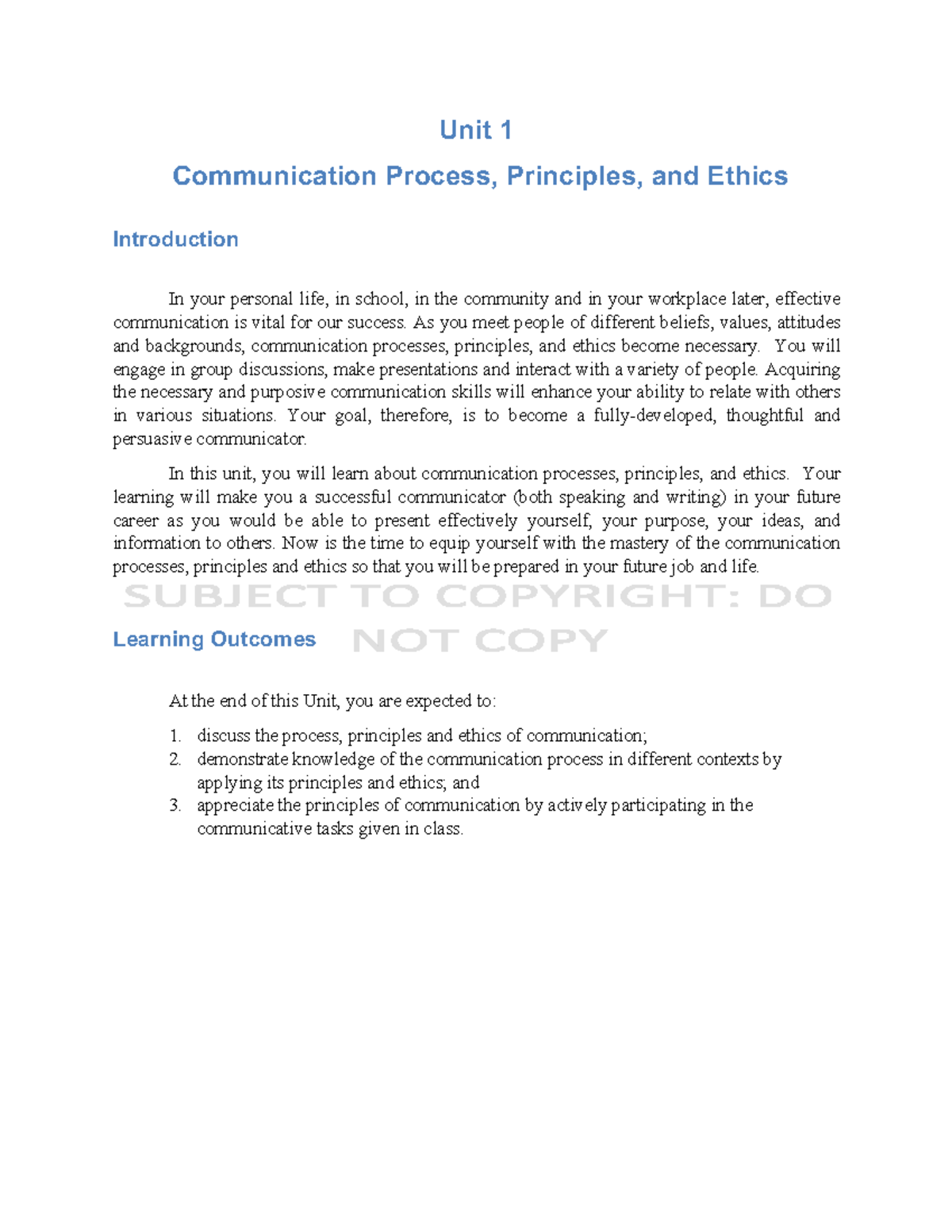 Purposive communication lesson 1 - Unit 1 Communication Process, Principles, and Ethics ...