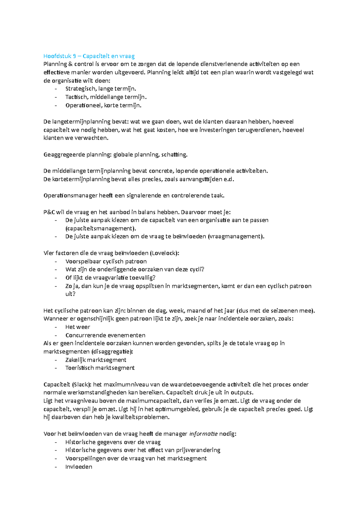 Operationeel management: samenvatting h 9 tm 12 - Hoofdstuk 9 ...