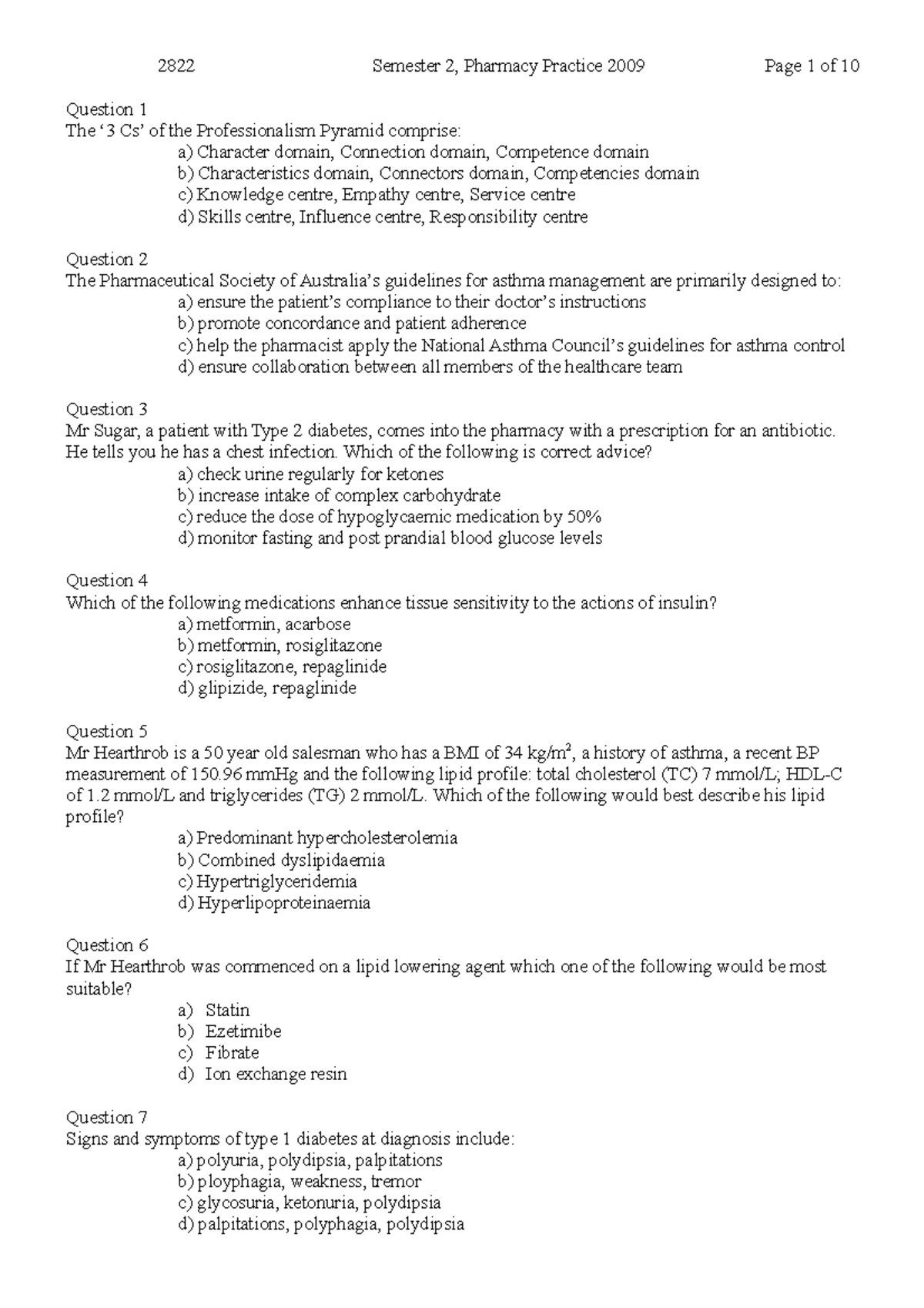 Sample/practice exam 2009, questions - Question 1 The ‘3 Cs’ of the ...