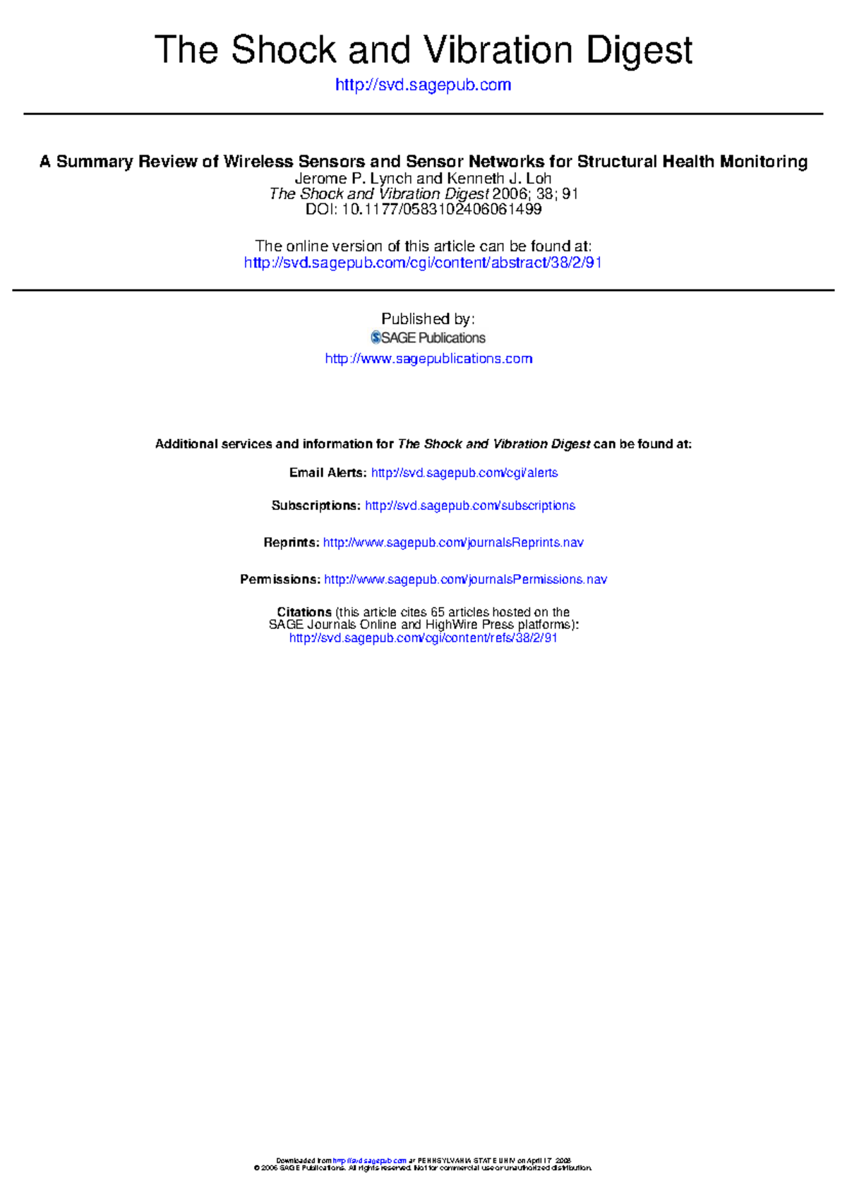 A Summary Review of Wireless Sensors and - svd.sagepub The Shock and Vibration Digest ...