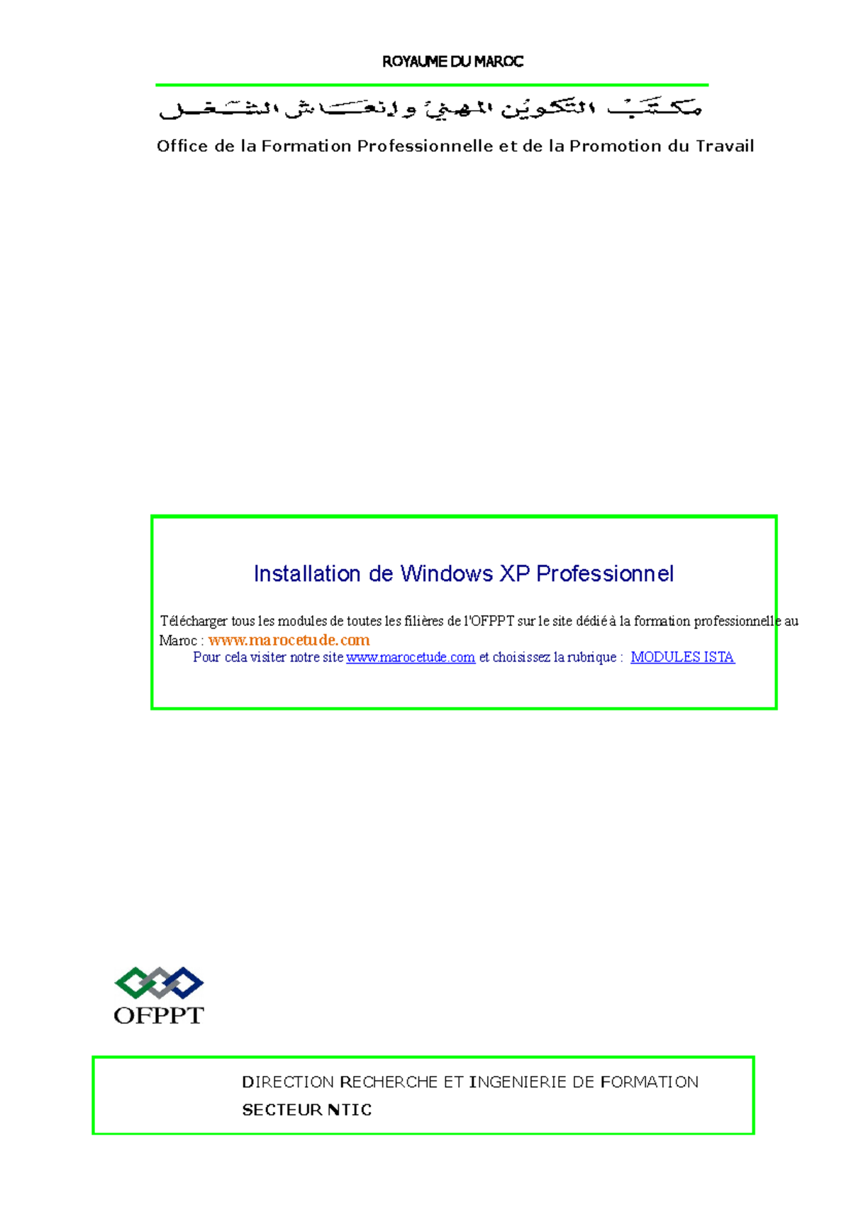 C-E-001 - Module-TSDM-Installation-d-un-poste-informatique - ROYAUME DU MAROC Office de la ...