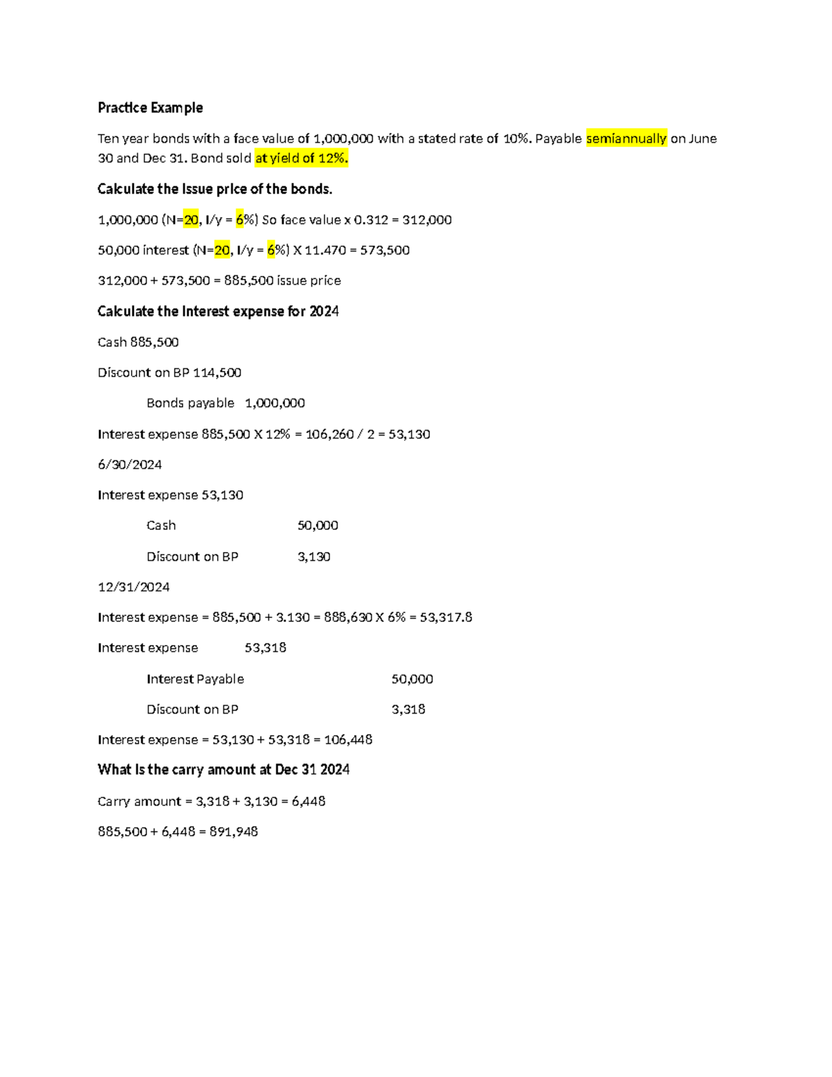Bond quiz ACCT 301B - Practice Example Ten year bonds with a face value ...