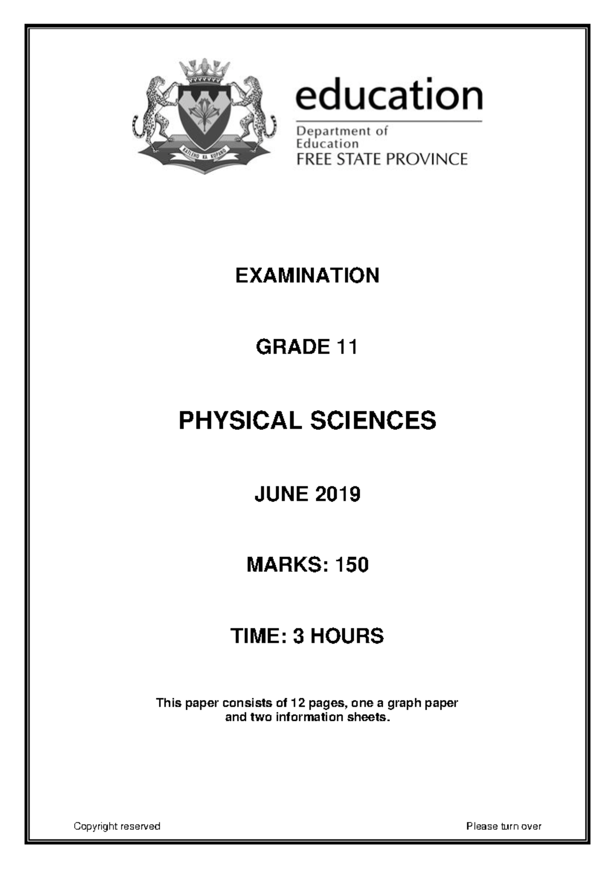 2019 FS Phy Sci Gr 11 Jun Exam Eng - EXAMINATION GRADE 11 PHYSICAL ...