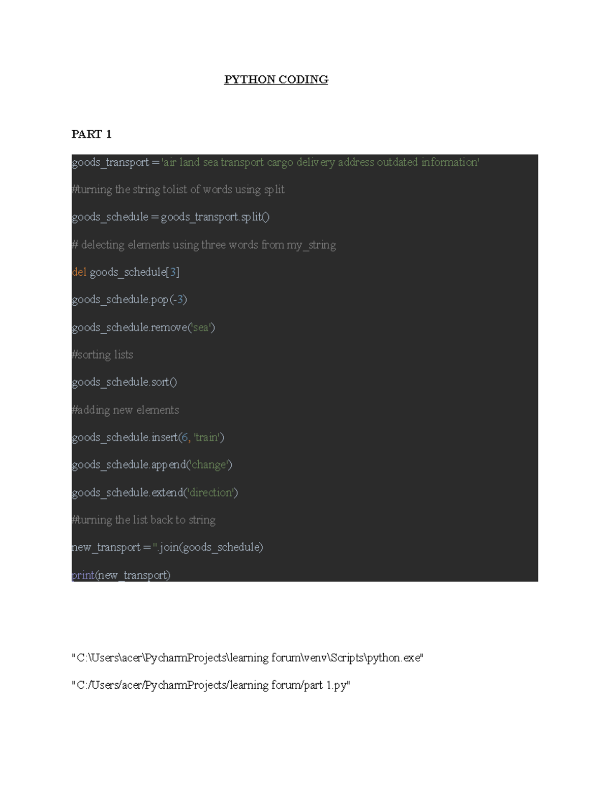 CS 1101 Learning Journal 6 - PYTHON CODING PART 1 goods_transport ...