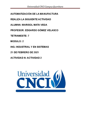Proyecto modular Automatización de la manufactura - Proyecto modular Universidad CNCI VIRTUAL ...