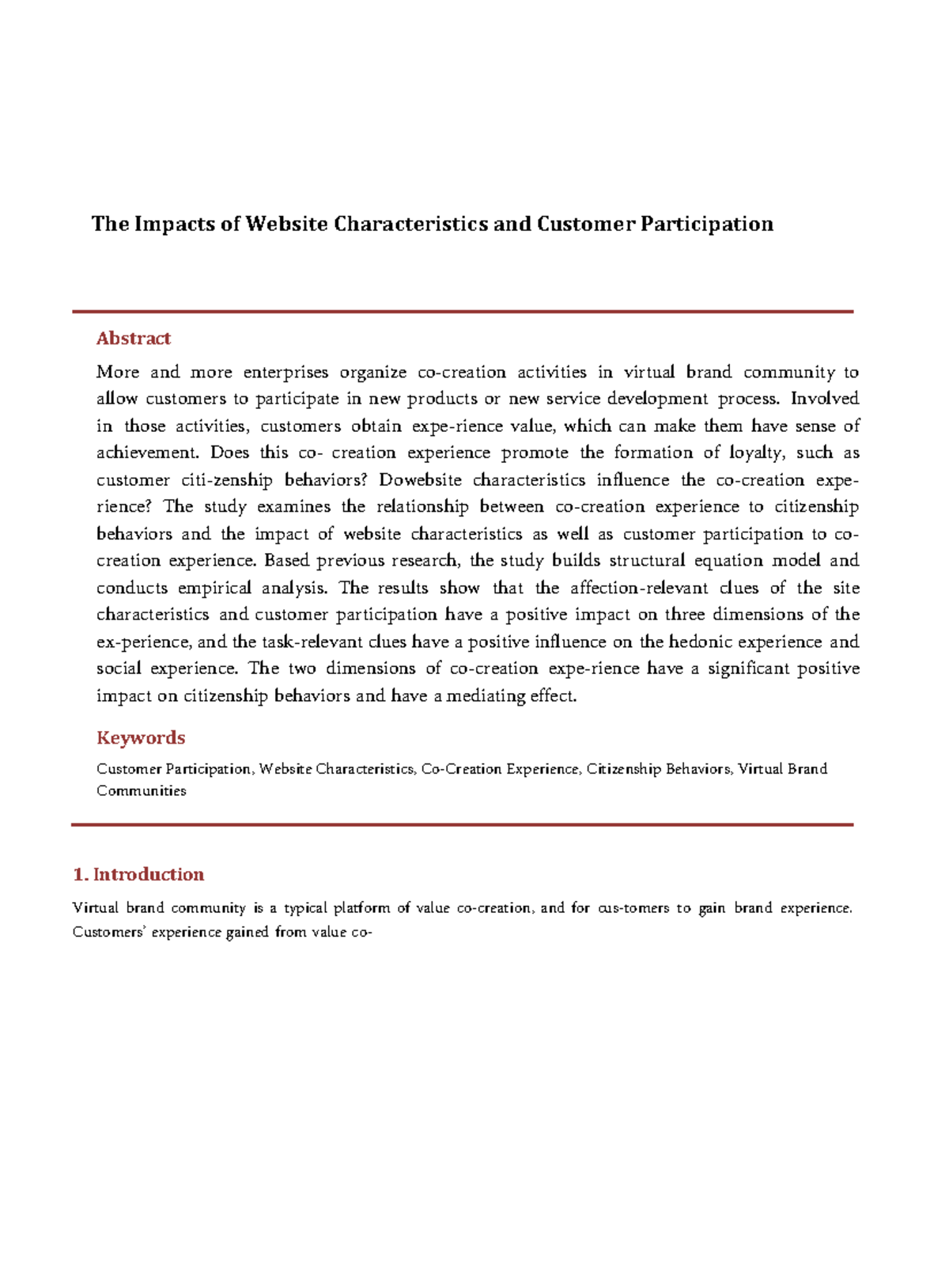 The Impacts of Website Characteristics and Customer Participation ...