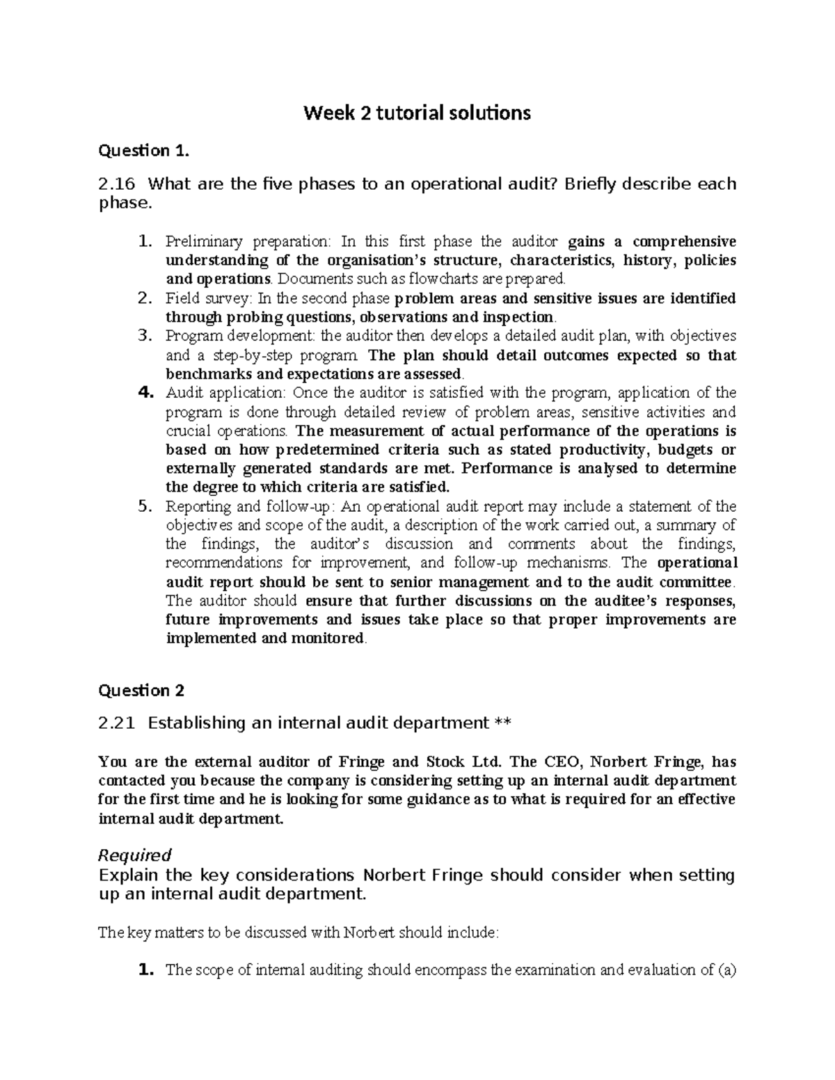Ch 2 Solutions - tutorial - Week 2 tutorial solutions Question 1. 2 What are the five phases to ...