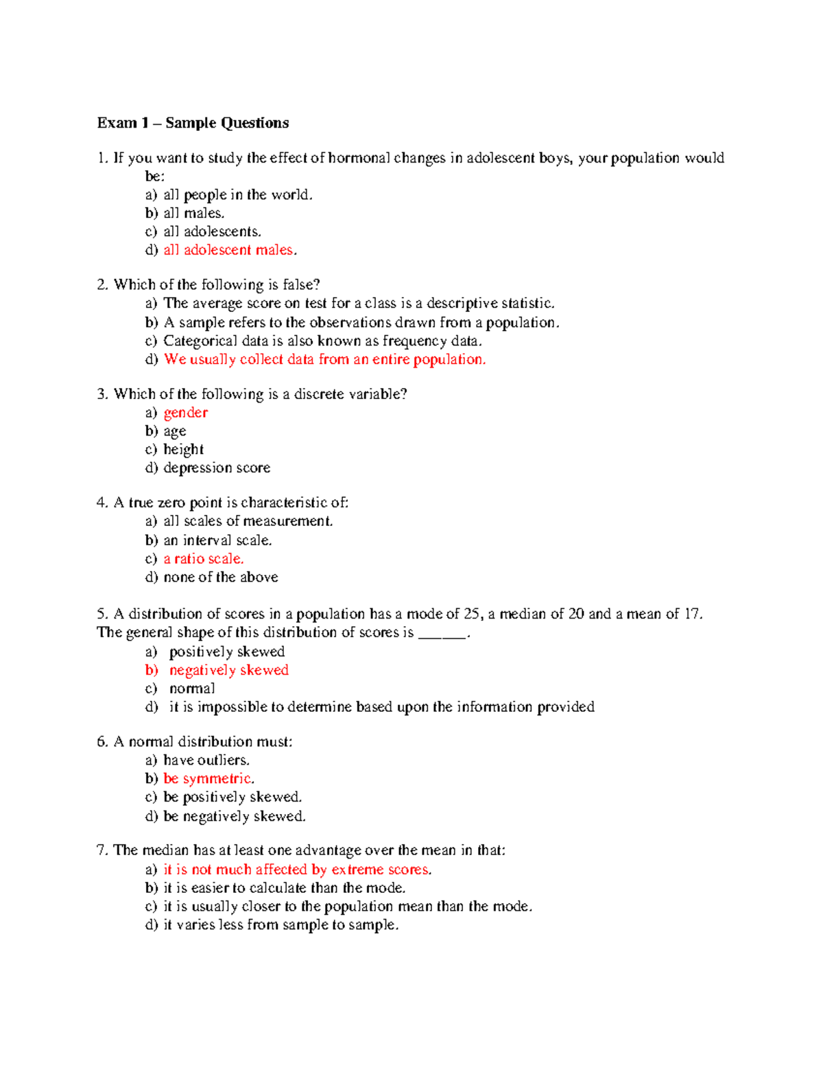 Exam 1 - Sample Questions - Key - Exam 1 – Sample Questions If you want ...