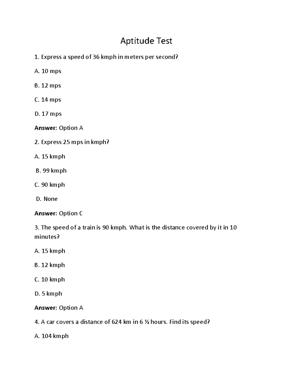 Aptitude-Test full formula - Aptitude Test Express a speed of 36 kmph ...
