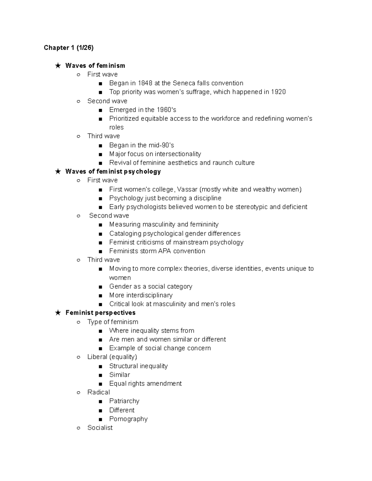 Copy of psych of women and gender notes - Chapter 1 (1/26) ★ Waves of ...