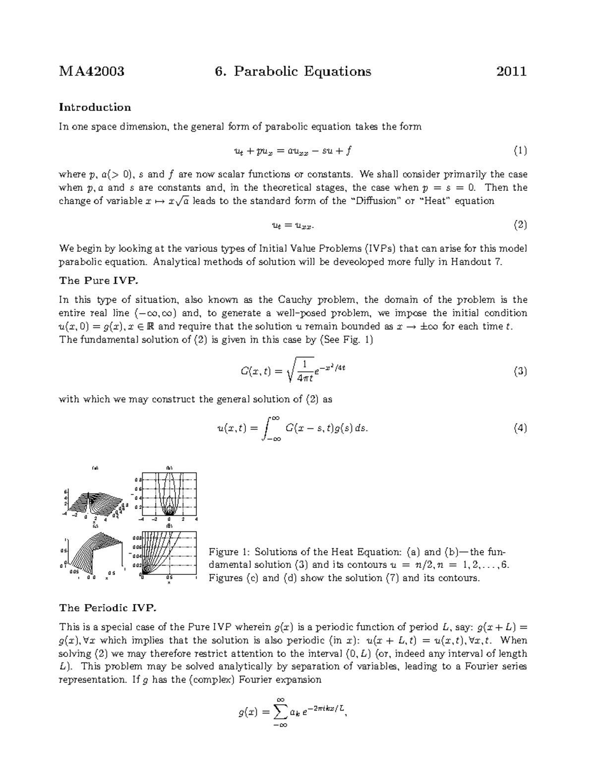 Chapter 6 Parabolic Equations Ma42003 6 Parabolic Equations 2011 Introduction In One Space