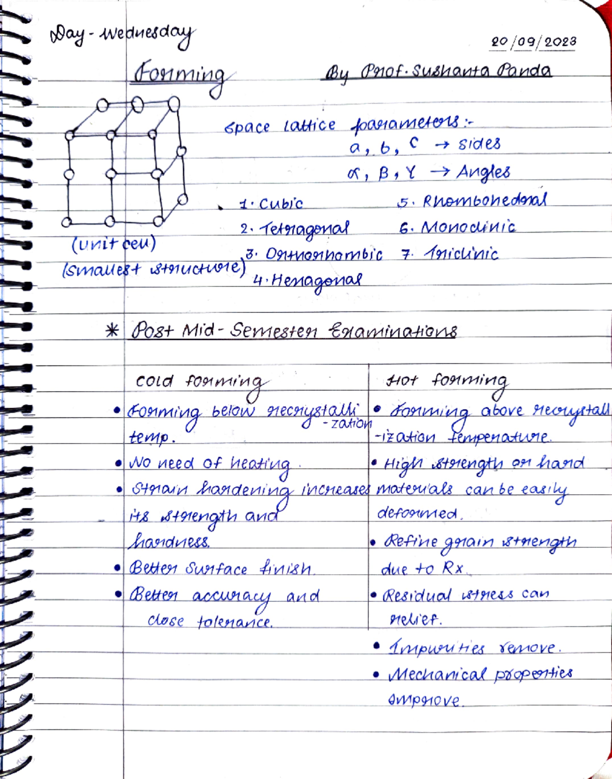 Forming Post Mid Sem Complete Class Notes - Casting, Forming And ...