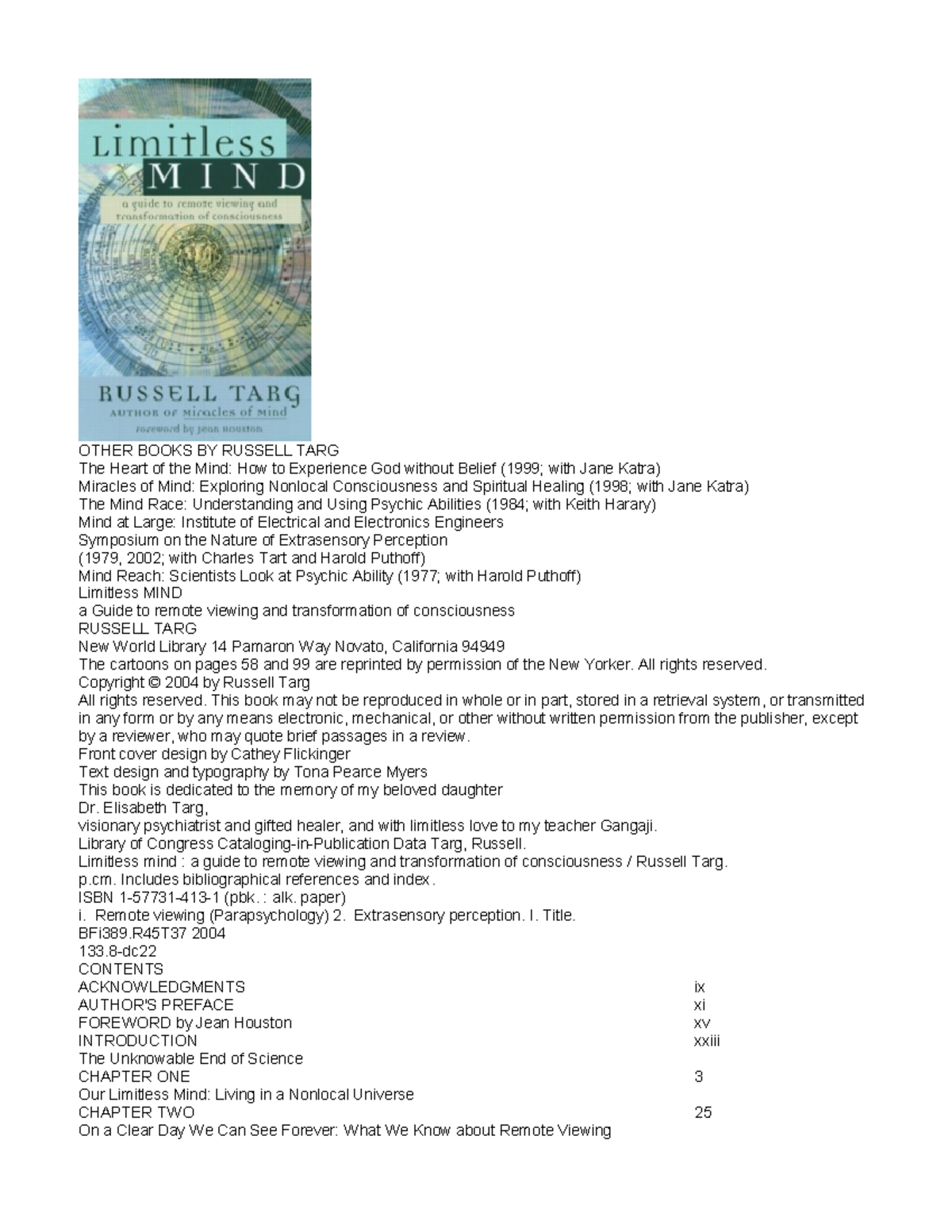 Russell Targ, Jean Houston - Limitless Mind A Guide to Remote Viewing ...