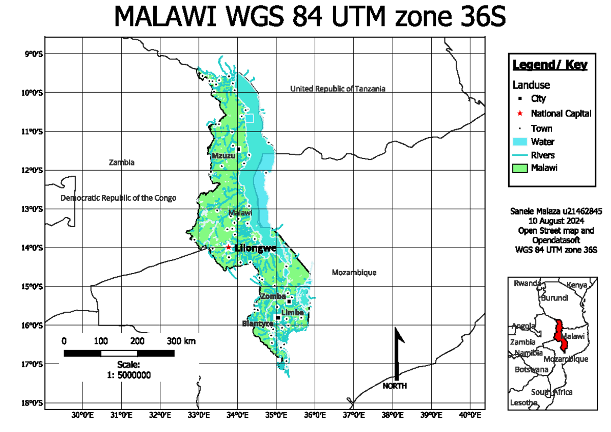 Malawi Practical 3 - MAP layout - MALAWI WGS 84 UTM zone 36S Legend Key ...