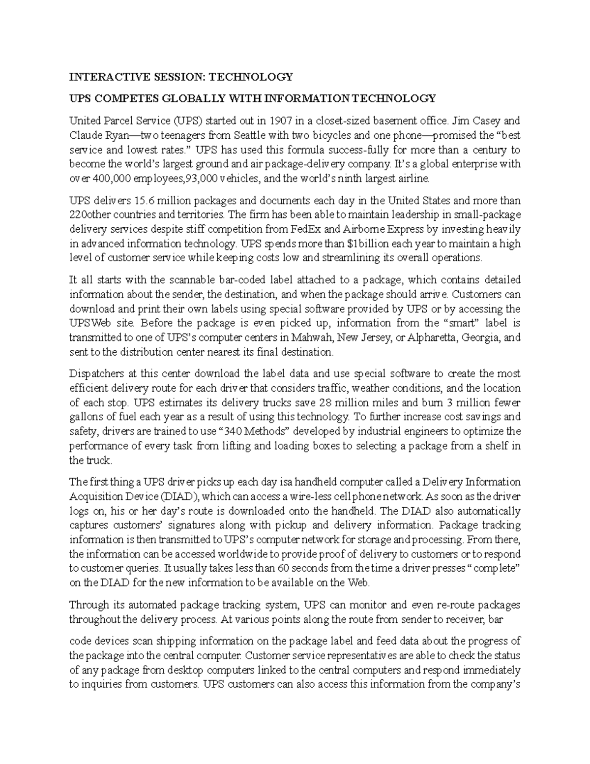 CASE- Study - Notes - INTERACTIVE SESSION: TECHNOLOGY UPS COMPETES ...