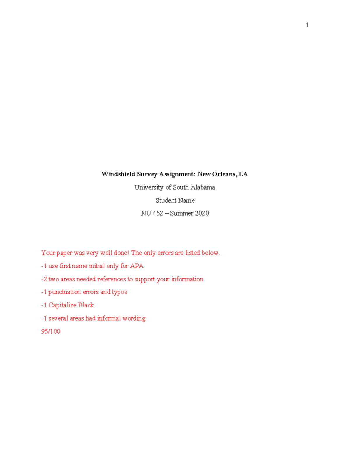 Example Windshield Survey paper - Windshield Survey Assignment: New ...