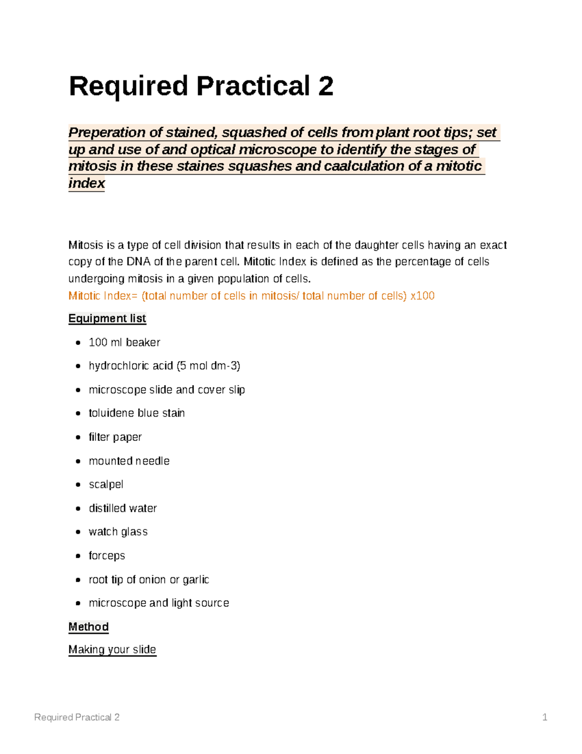 Biology RP2 - Required Practical 2 1 Required Practical 2 Preperation ...