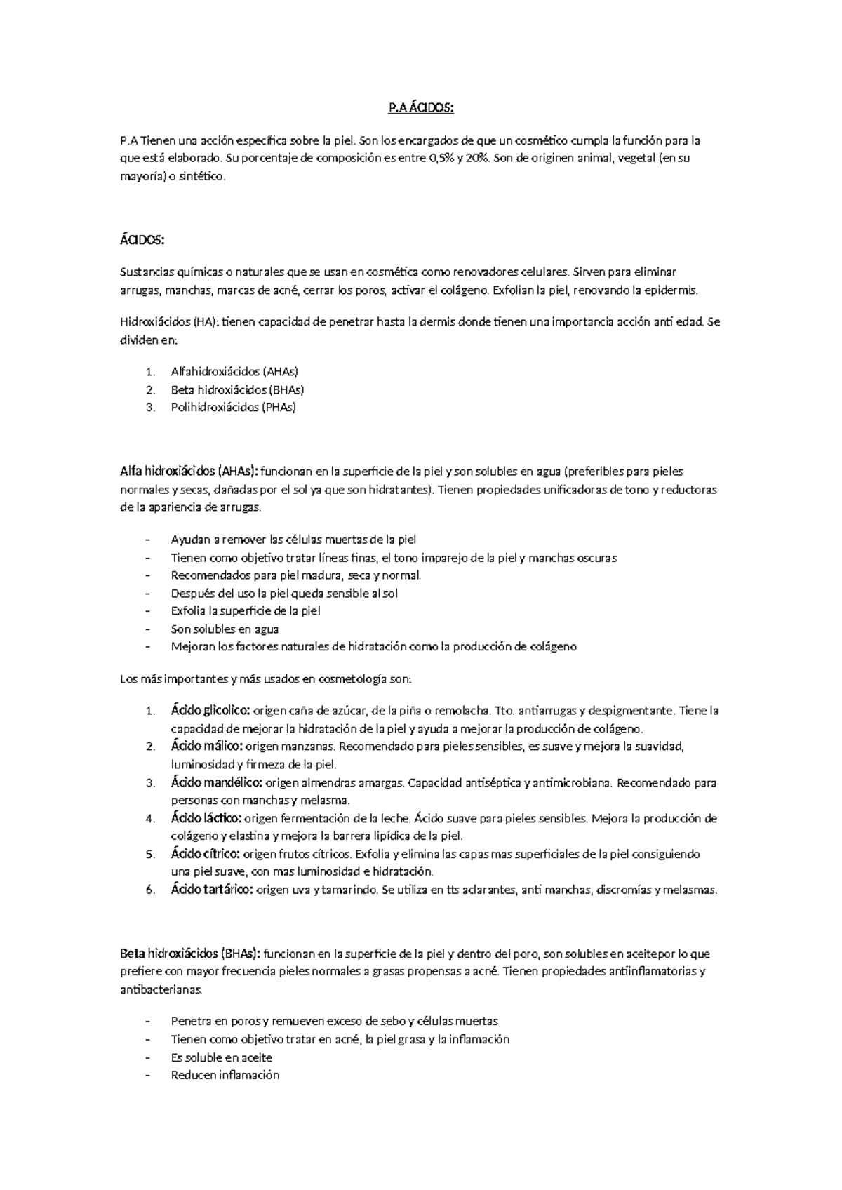 Principio activo y acidos - P ÁCIDOS: P Tienen una acción específica ...