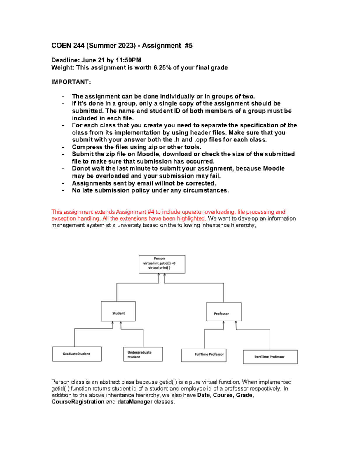Assignment 5 summer 2023 - COEN 244 (Summer 2023) - Assignment Deadline: June 21 by 11:59PM ...