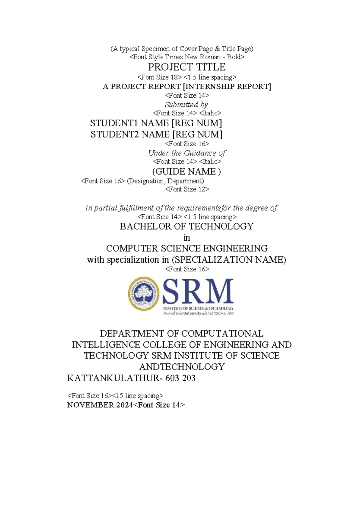 Ml report manas - tjuhy - (A typical Specimen of Cover Page & Title Page)