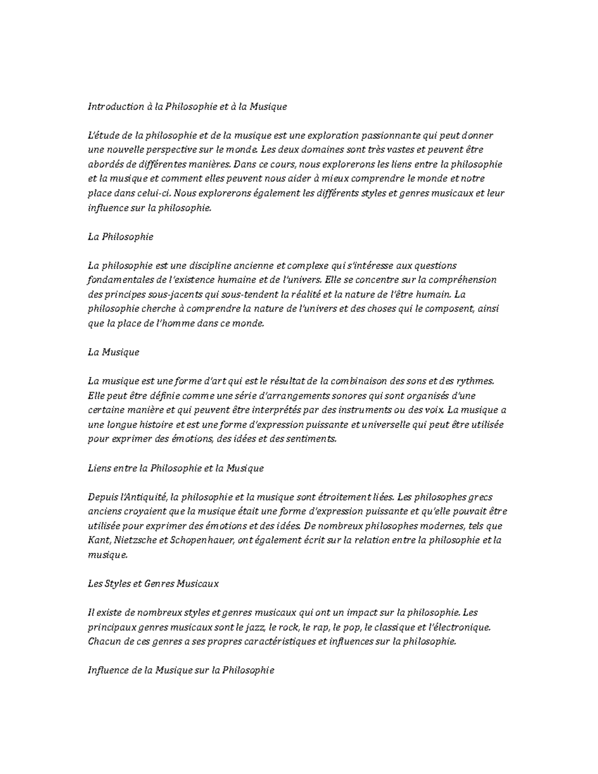 Philosophy and Music note study - Introduction à la Philosophie et à la ...