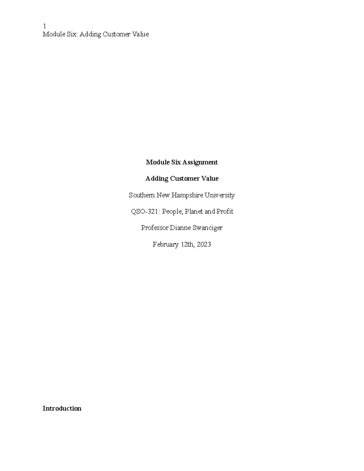 Mod6 Navarro - Mod - Module Six: Adding Customer Value Module Six ...