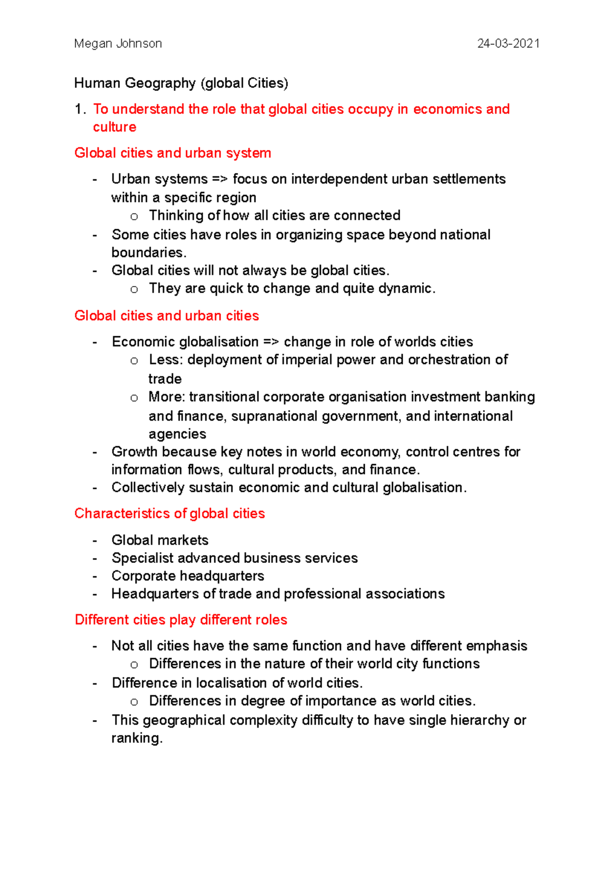Lecture 10 - understanding the role that global cities occupy in ...