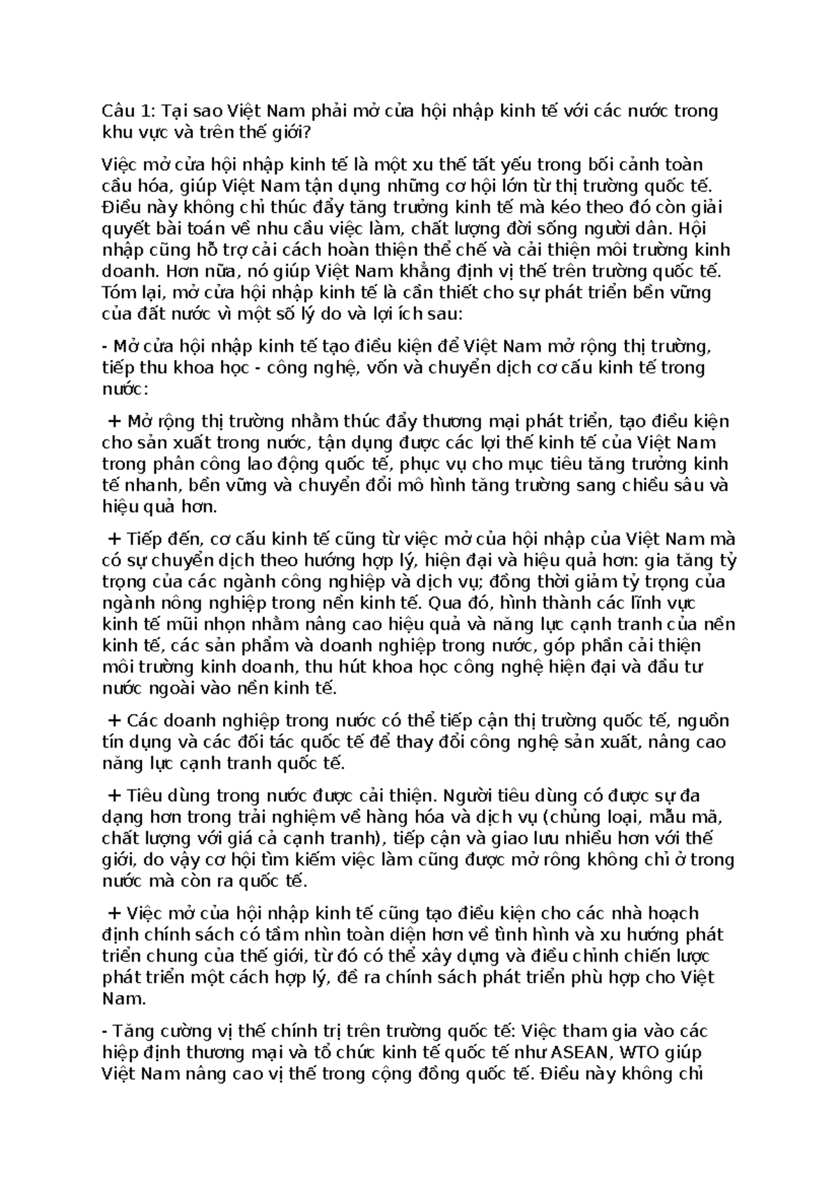 Ktct uel c6 - mang tính tham khảo - Câu 1: Tại sao Việt Nam phải mở cửa hội nhập kinh tế với các ...