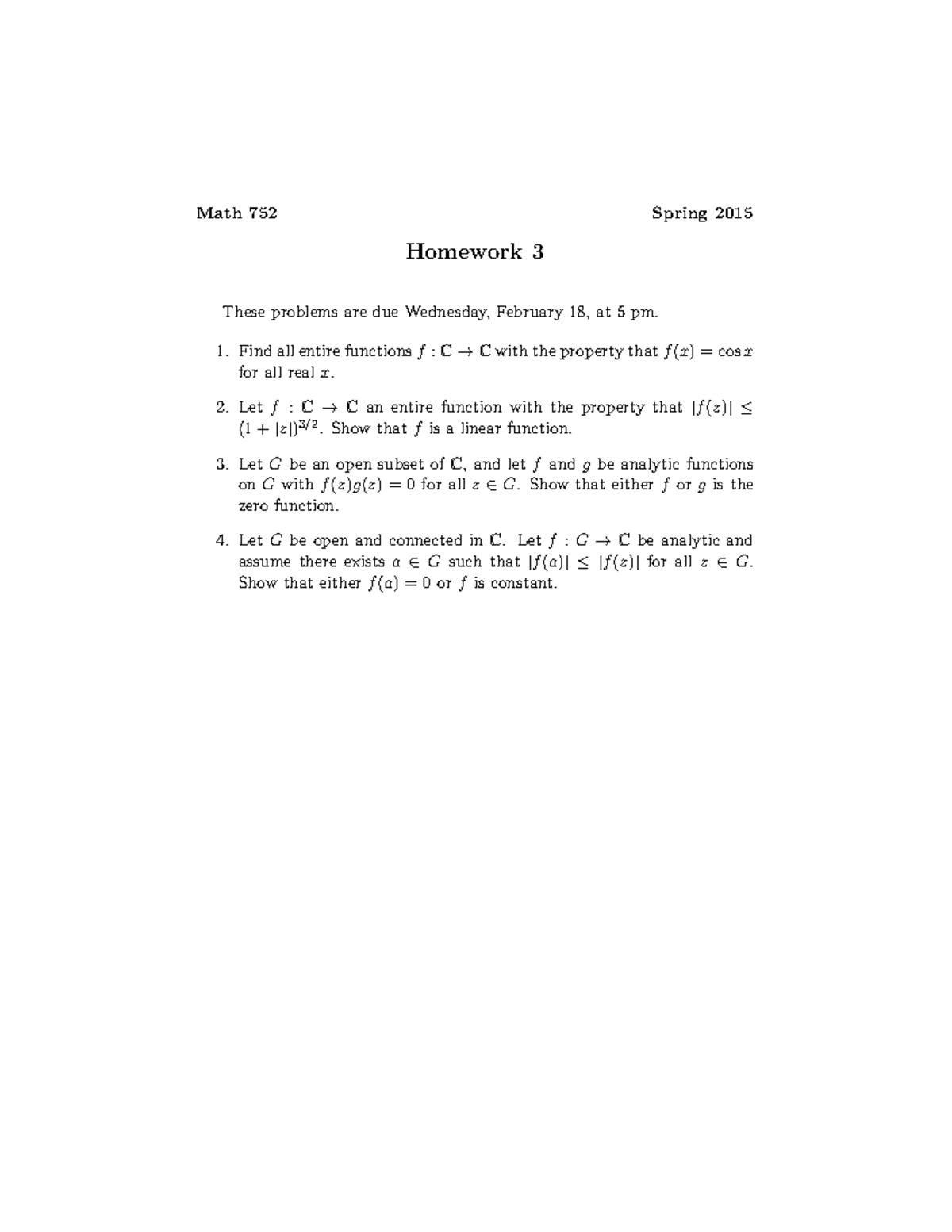 Homework 3 - Math 752 Spring 2015 Homework 3 These problems are due ...