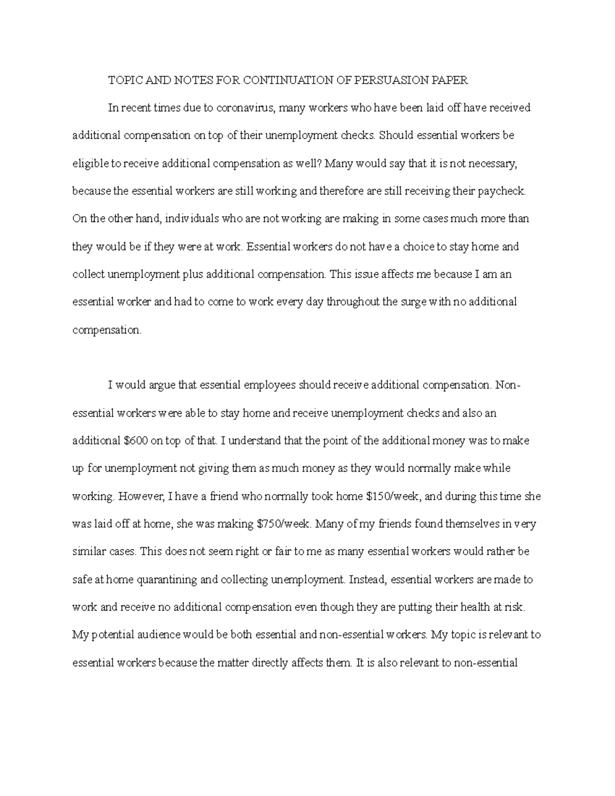 Topic AND Notes FOR Continuation OF Persuasion Paper - TOPIC AND NOTES ...