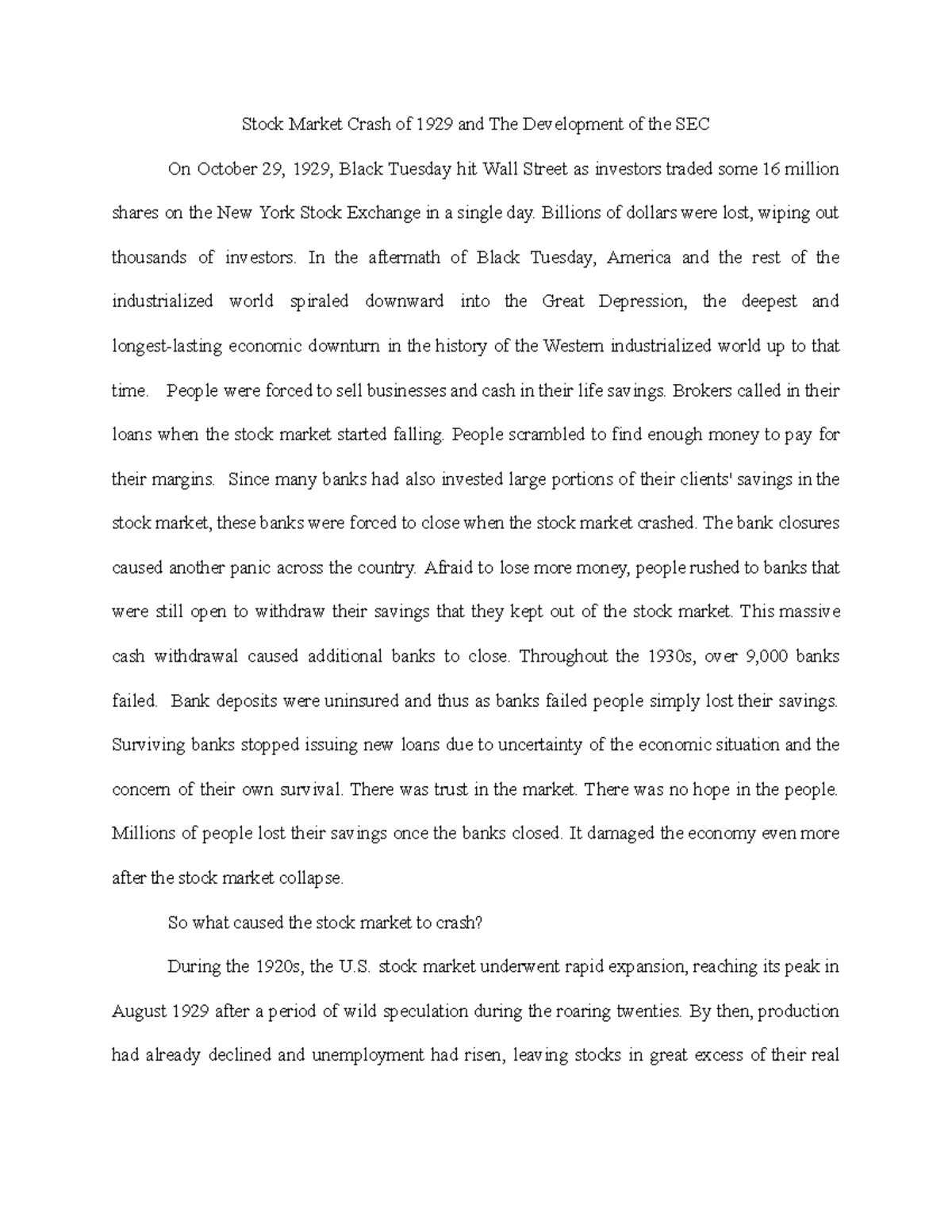 Research Presentation- Script - Stock Market Crash of 1929 and The ...