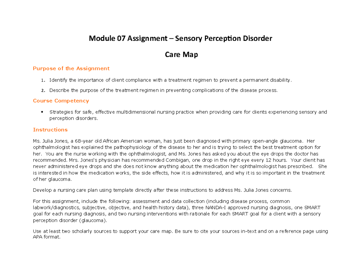 NUR 2356 Module 07Assignment 0323 - Module 07 Assignment – Sensory ...