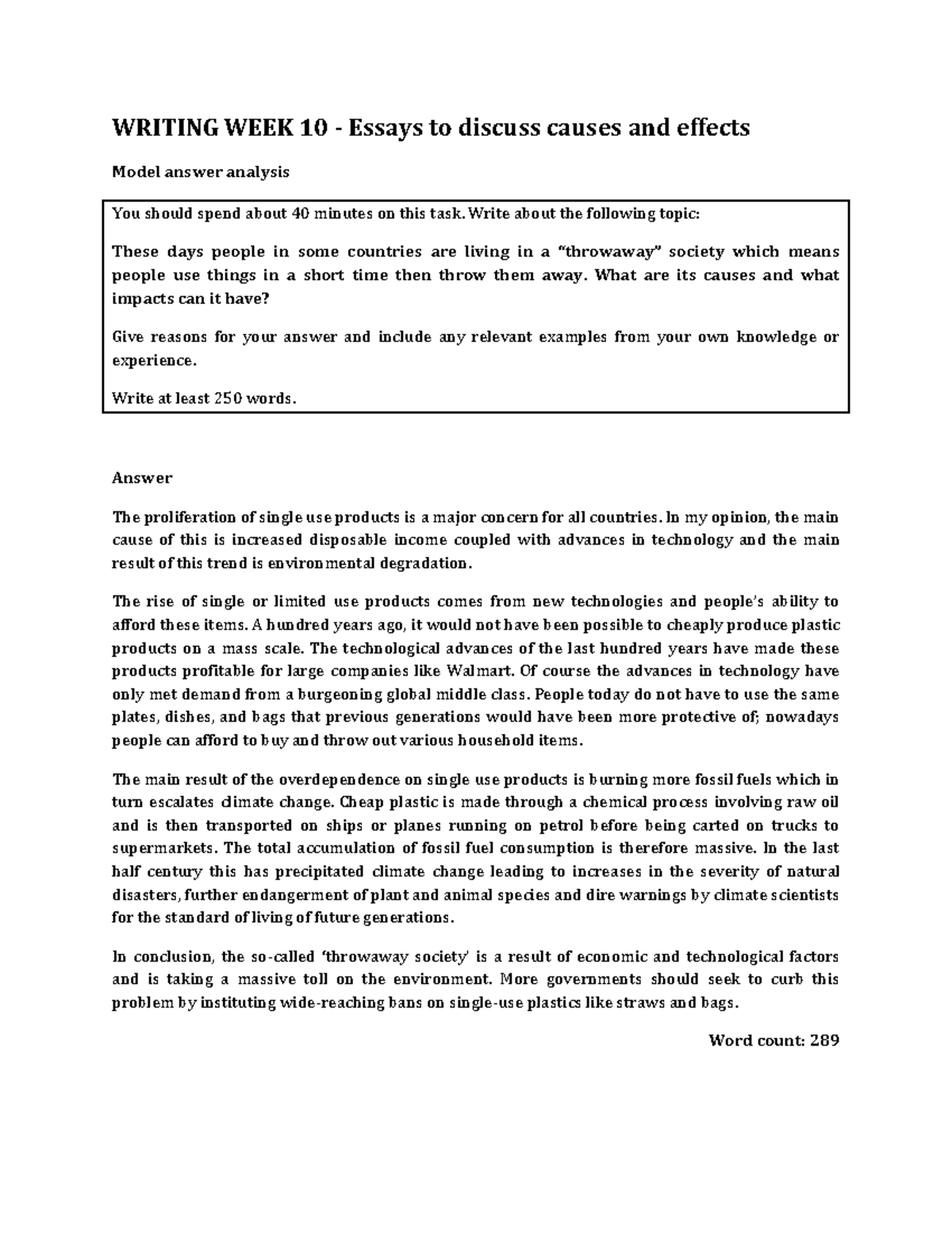 Model answer analysis - aaaaaaaa - WRITING WEEK 10 - Essays to discuss ...