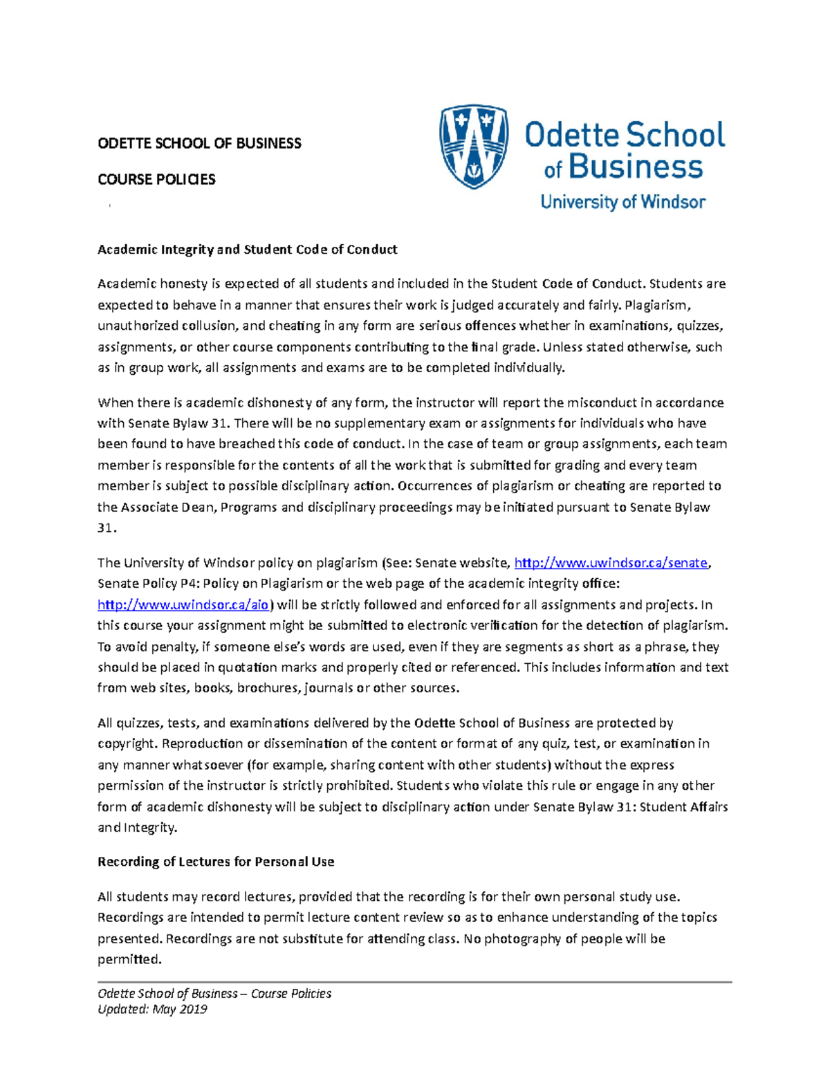 7c OSB Course Policy Document 2019 May - ODETTE SCHOOL OF BUSINESS ...