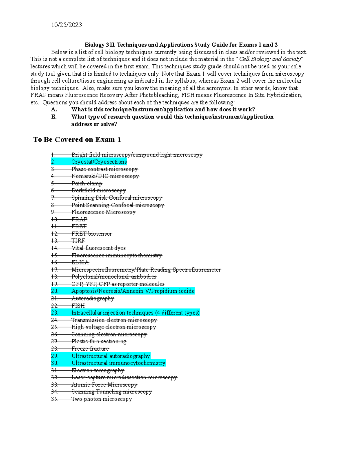 Biol. 311 Exam 1 - this is a mess - Biology 311 Techniques and ...