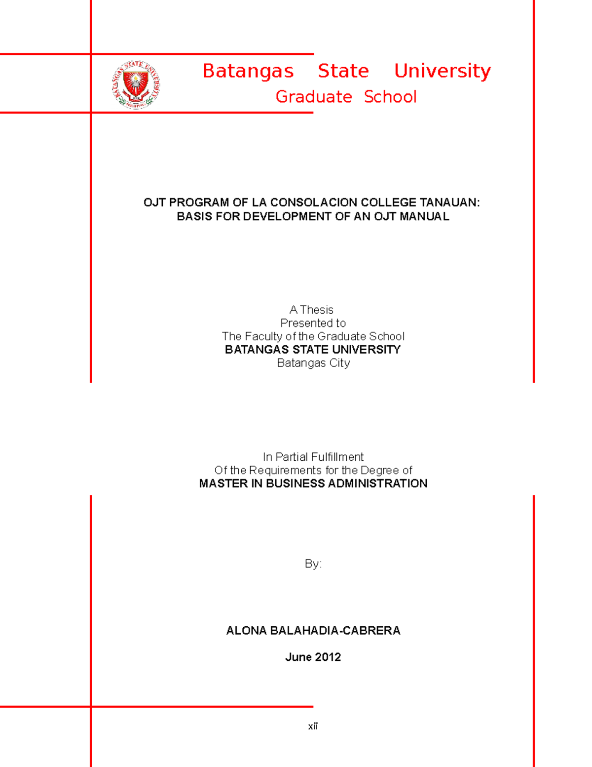 OJT Program OF LA Consolacion College TA - Graduate School OJT PROGRAM ...
