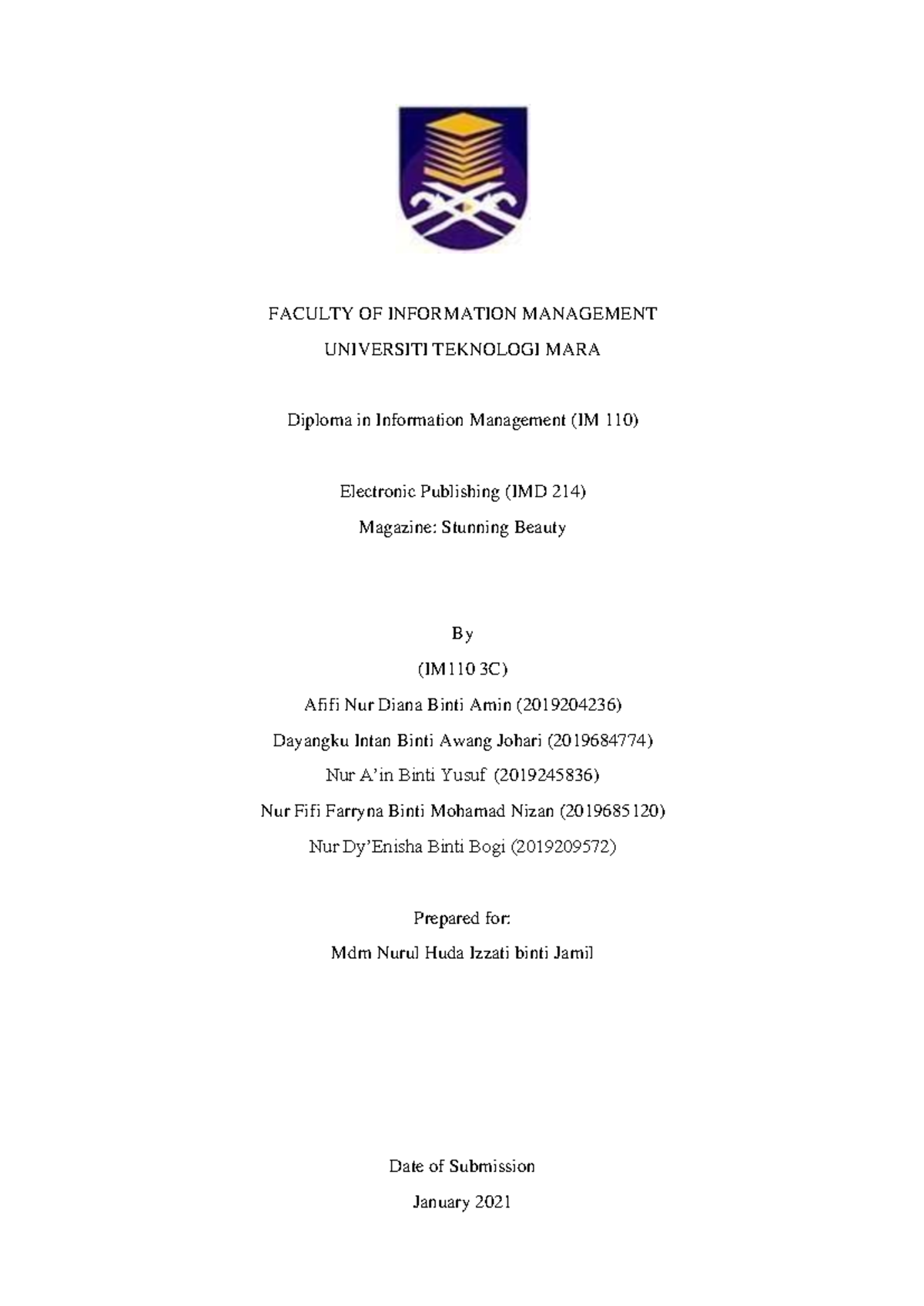 Coverpage report 214 proposal assignment - FACULTY OF INFORMATION ...