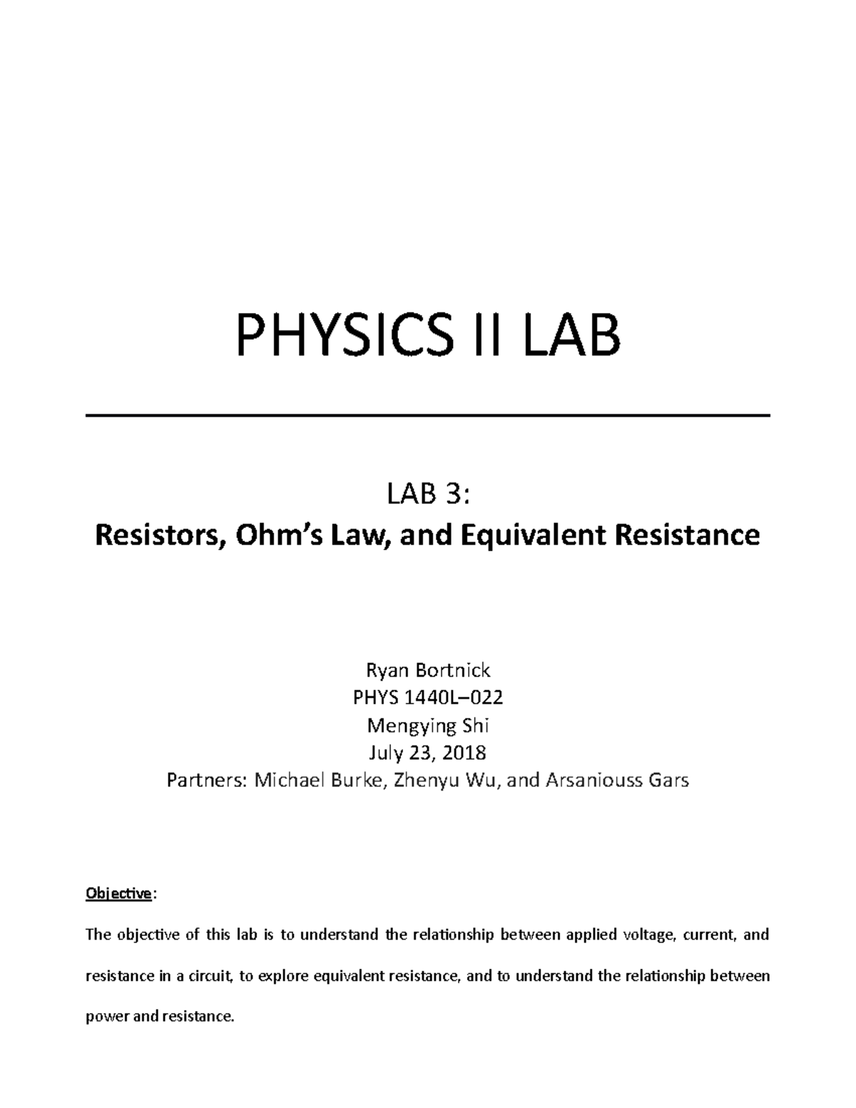 Lab Report 3 - This is the third lab for General Physics II. - PHYSICS ...