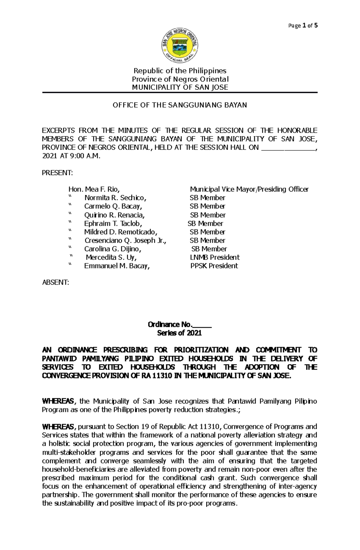 4Ps Ordinance for Local Government Units - Republic of the Philippines ...
