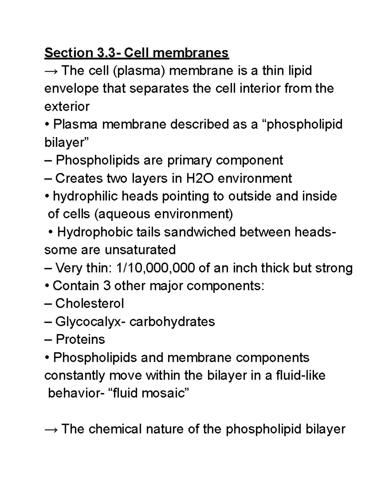 Chapter 3 Section 3 and 4 - Section 3- Cell membranes → The cell ...
