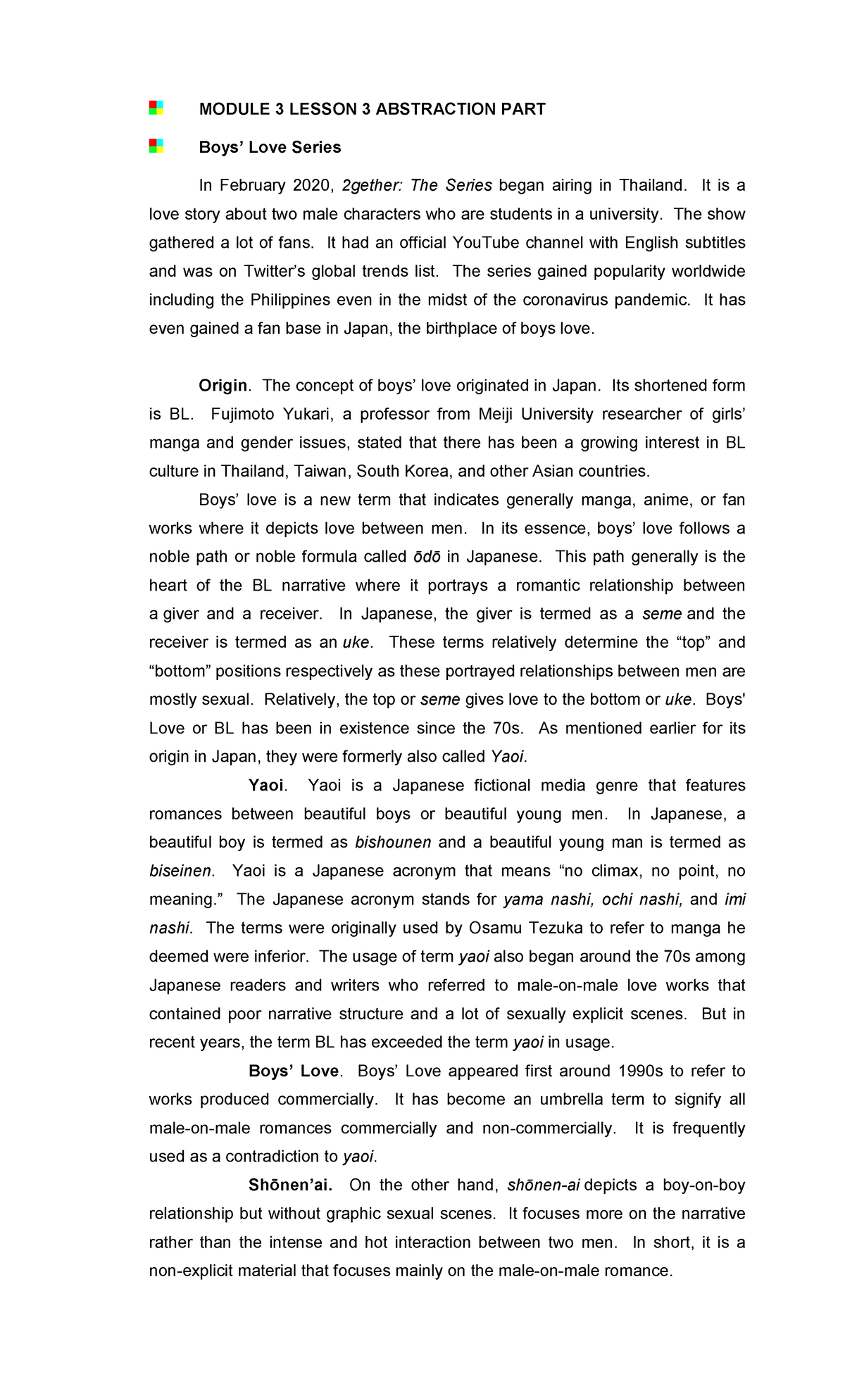 Module 3 Lesson 3 Abstraction Part PPC - MODULE 3 LESSON 3 ABSTRACTION PART Boys’ Love Series In ...
