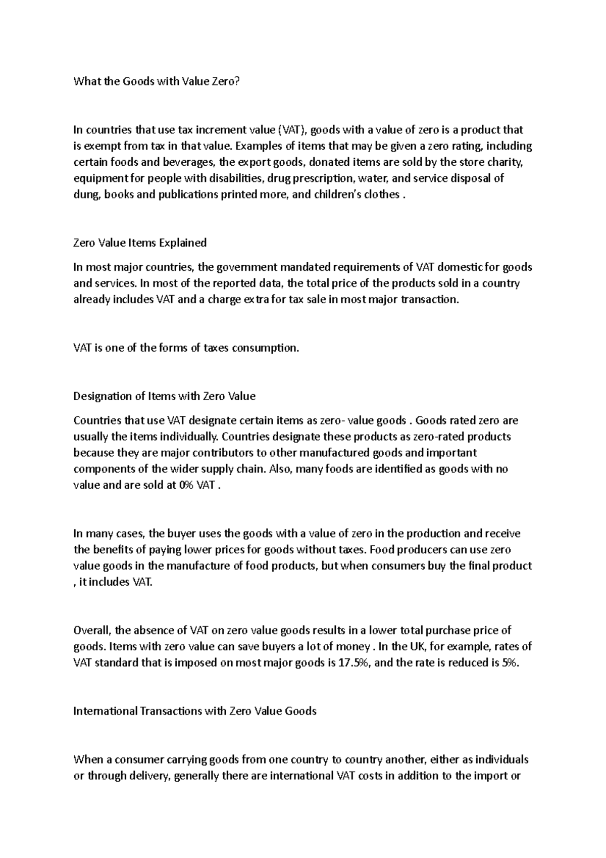 What the Goods with Value Zero - Examples of items that may be given a ...