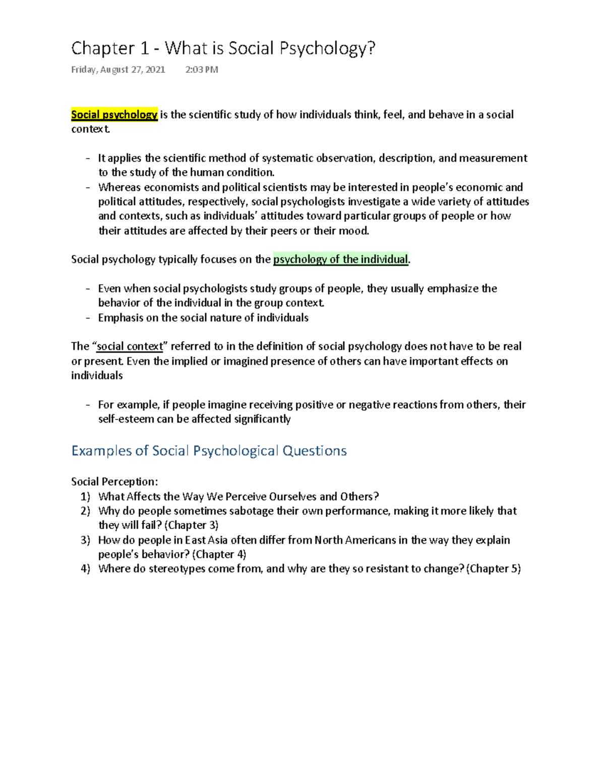 What is social psychology - Chapter 1 - Social psychologyis the ...